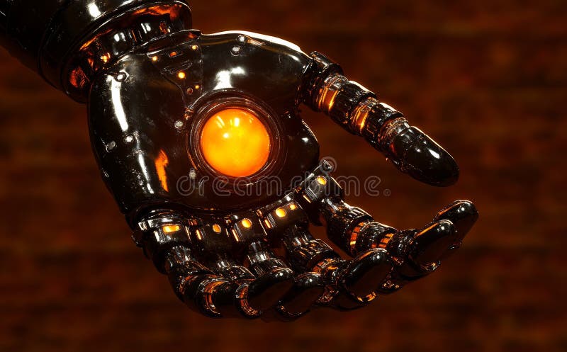 Futuristic Technology Design Features a Robotic Hand with Orange ...