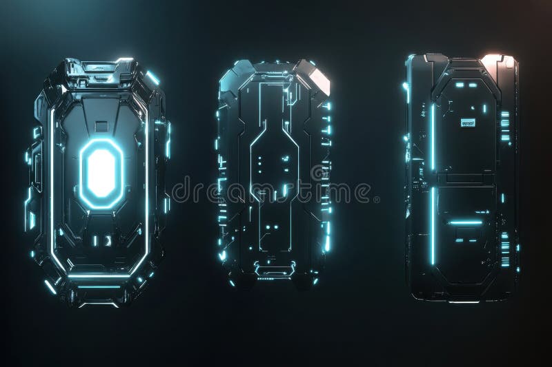 Futuristic Technology Designs Featuring Glowing Circuitry and Metallic ...