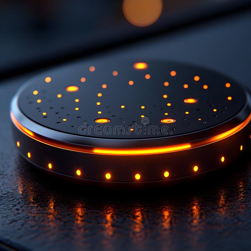 Futuristic Technology Device with Glowing Orange Lights 3D Render Stock ...