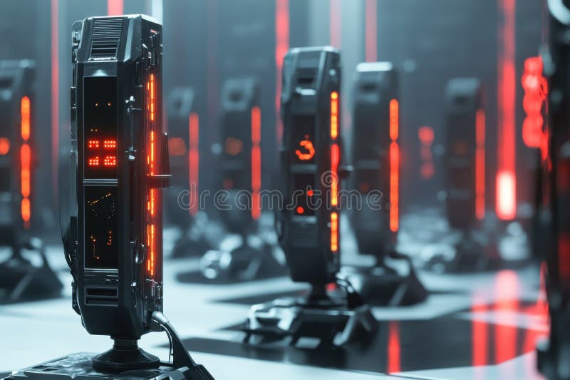 Futuristic Technology Devices Illuminated by Red Lights in a Dark ...