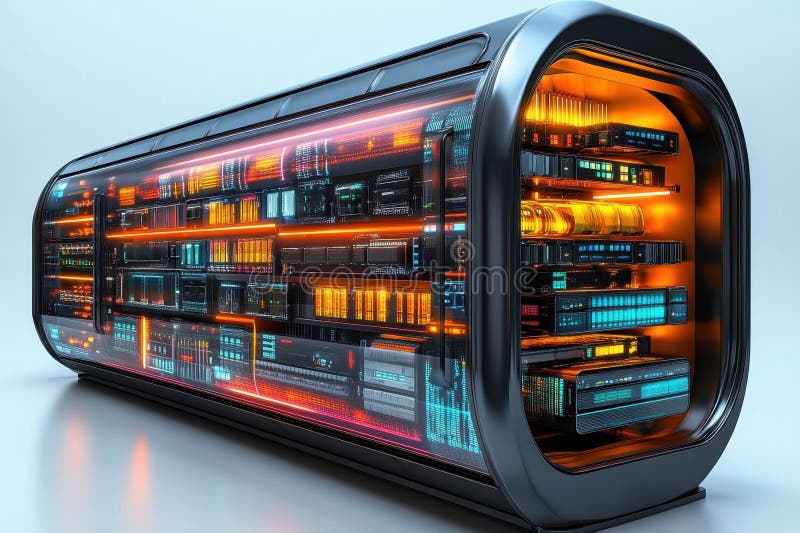 Futuristic Technology Display Featuring Glowing Orange Accents in a ...