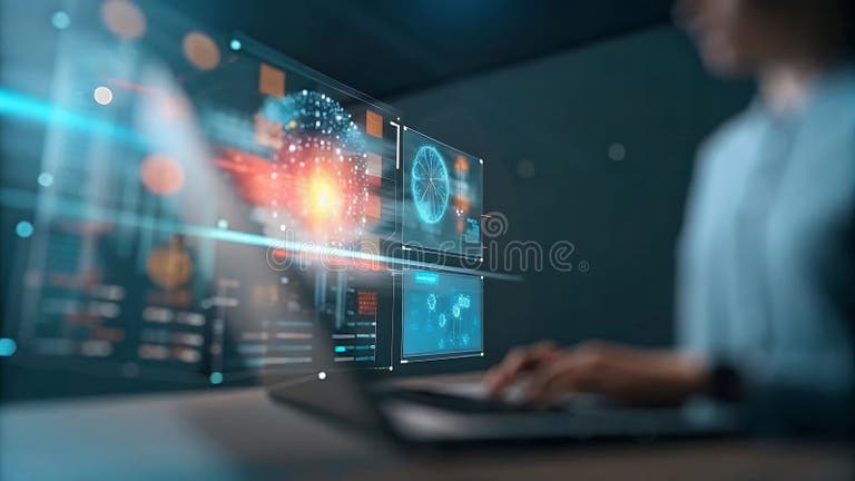Futuristic Technology Displaying Data Analysis and Cyber Network ...