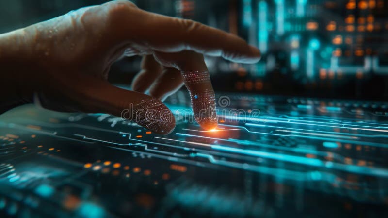 Technology Finger and Holographic Smart Icon, Internet Intelligent ...