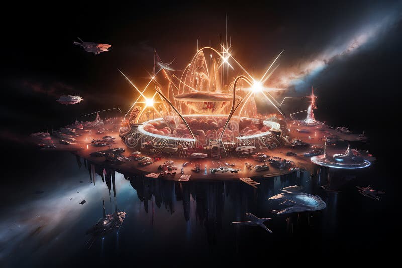 Futuristic Technology on a Floating Island Stock Illustration ...