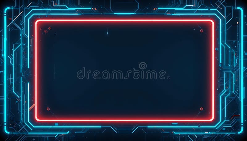 Futuristic Technology Frame with Glowing Neon Lights and Circuit Board ...