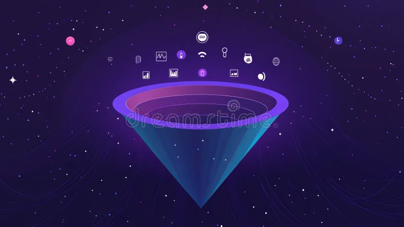 Futuristic Technology Funnel Visualization: Data Flow and Growth ...