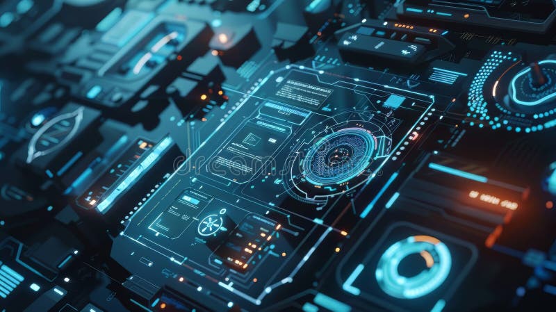 Futuristic Technology Gadgets with Clear Space for Text Overlay Stock ...