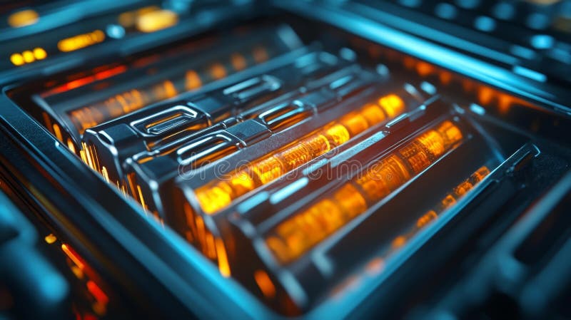 Futuristic Technology with Glowing Power Cells in a Dark High-Tech ...