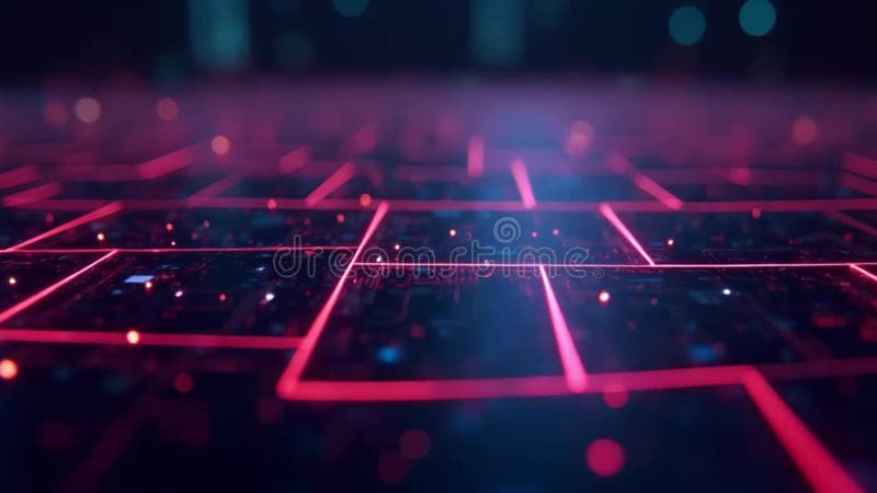 Futuristic Technology Grid: Abstract Digital Network with Glowing Red ...