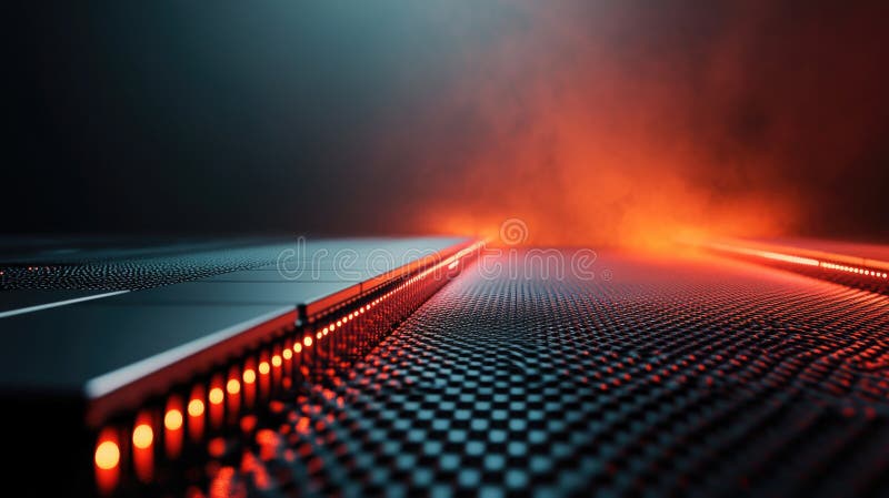 Futuristic Technology Grid with Glowing Red Lights and Modern Design ...