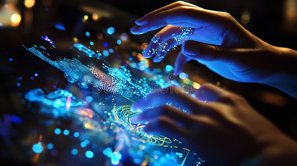 Futuristic Technology Hands Interacting with Glowing Digital Interface ...