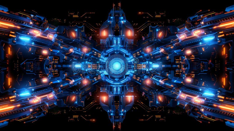 Futuristic Technology: High-Tech Machine Core Structure with Blue and ...