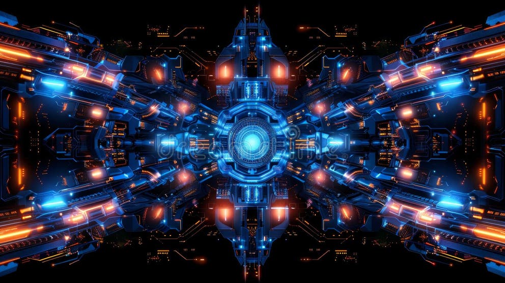 Futuristic Technology: High-Tech Machine Core Structure with Blue and ...