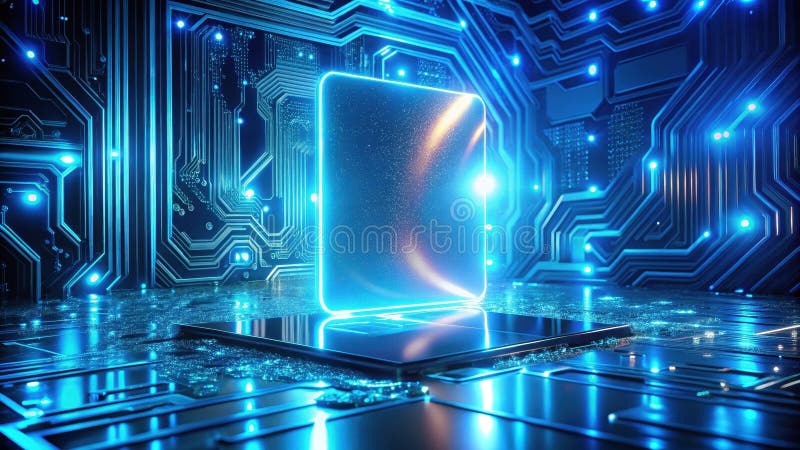 Futuristic Technology Illuminated Central Processing Unit Display on a Glowing Circuit Board ...