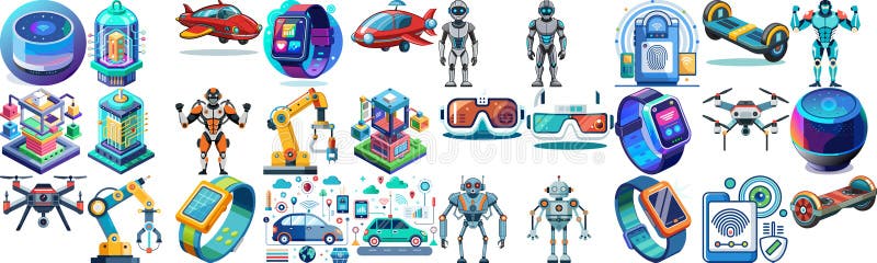 Futuristic Technology Illustrations Featuring Robots, Drones, Gadgets ...