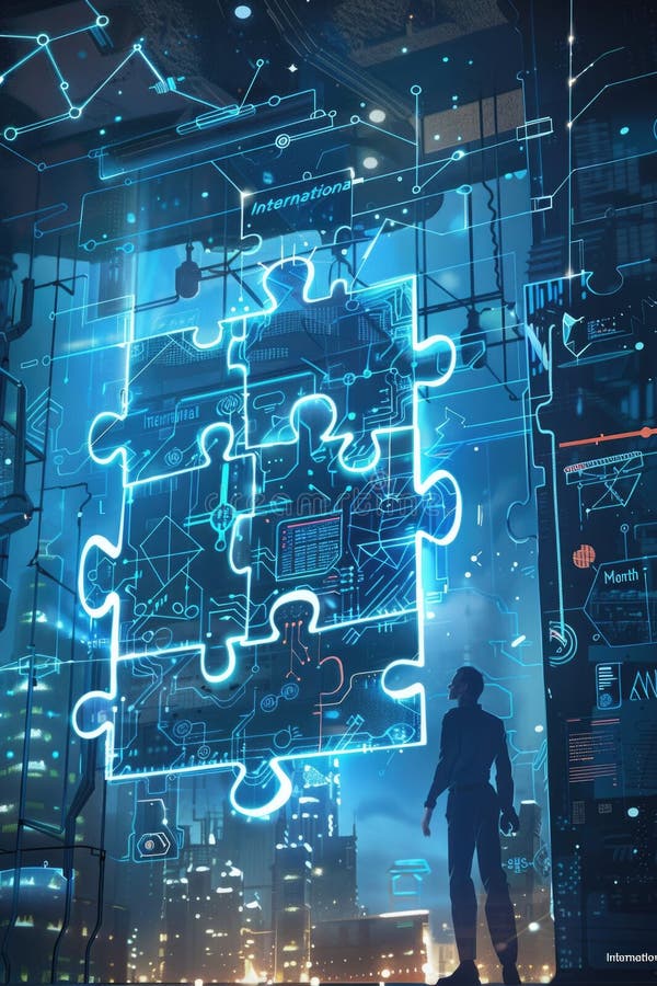 Futuristic Technology Innovation Concept with Digital Puzzle ...