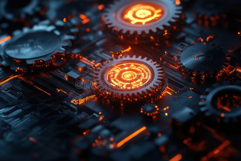 Futuristic Technology Integration, Cogs and Circuits Weave Together in ...