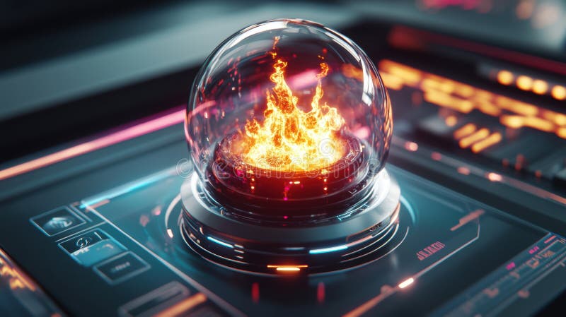 Futuristic Technology Interface with Contained Flame in Glass Dome ...