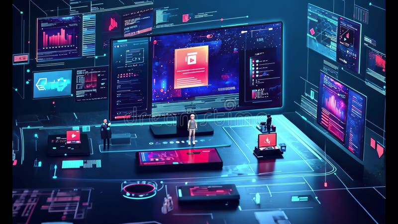 Futuristic Technology Interface, Data Visualization, Ai, Coding, Network, and Digital ...