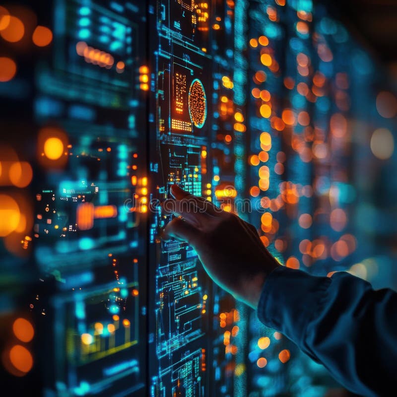 Futuristic Technology Interface Featuring Human Interaction and Data ...