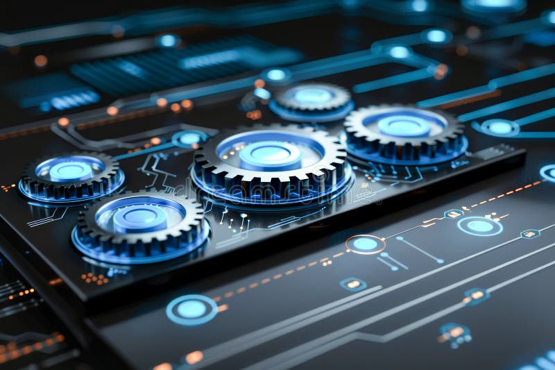 Futuristic Technology Interface with Glowing Blue Dials and Digital ...