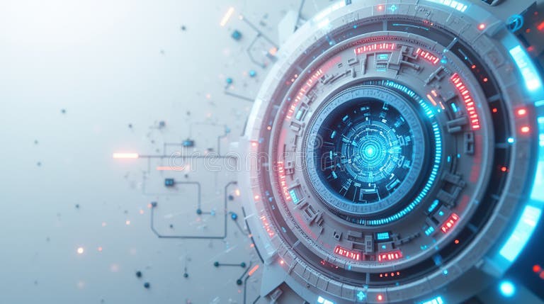 Futuristic Technology Interface with Glowing Circular Hub and Digital ...