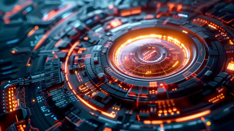 Futuristic Technology Interface with Glowing Orange Lights Stock ...