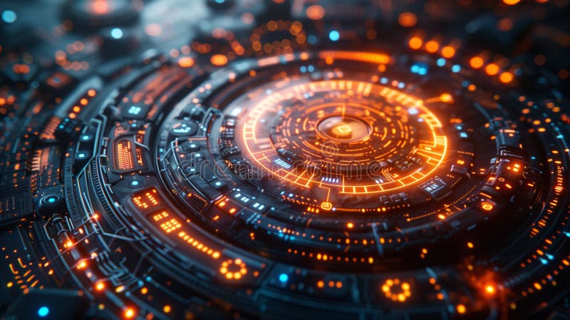 Futuristic Technology Interface with Glowing Orange Lights Stock Image ...