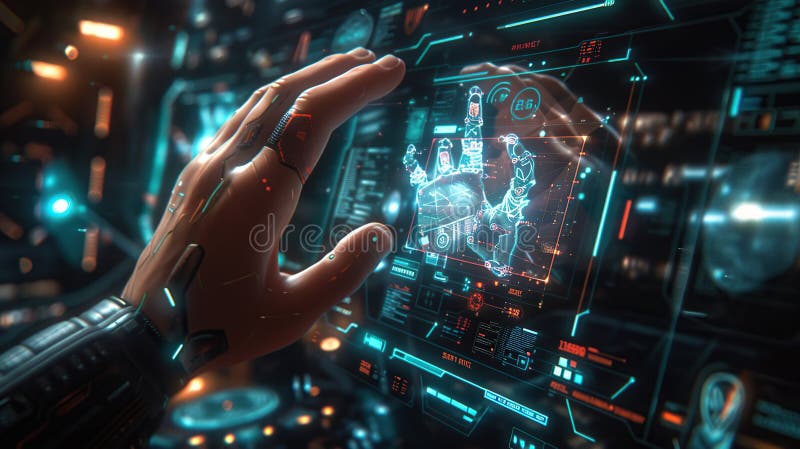 Futuristic Technology Interface with Hand Scanning Stock Illustration ...