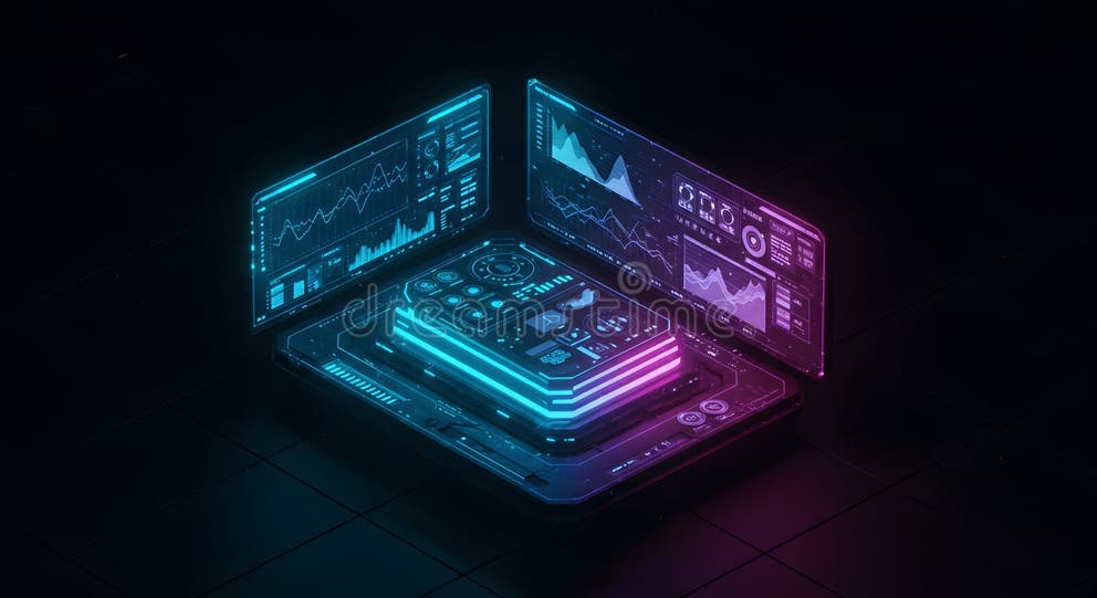 Futuristic Technology Interface Holographic Displays Neon Data ...