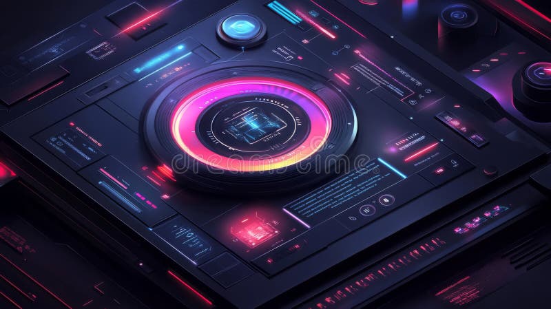 Futuristic Technology Interface with Neon Lights Stock Illustration ...