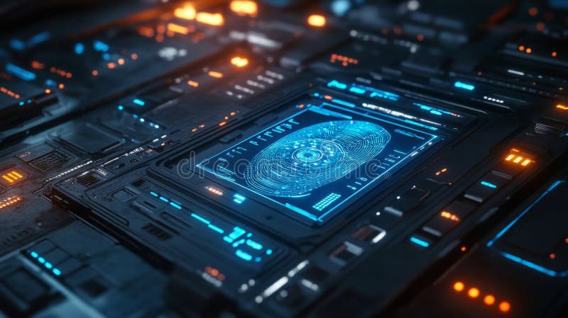 Futuristic Technology Interface Showing Fingerprint Scan Stock ...