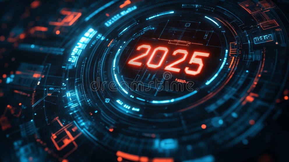 Futuristic Technology Interface Showing Year Two Thousand Twenty Five ...