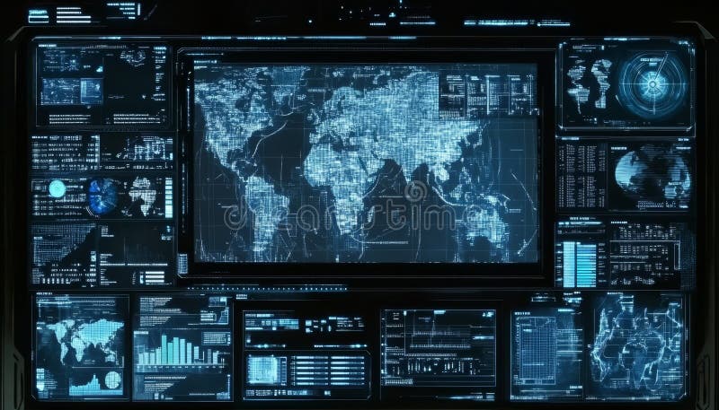 Futuristic Technology Interface with World Map, Global Business, and ...