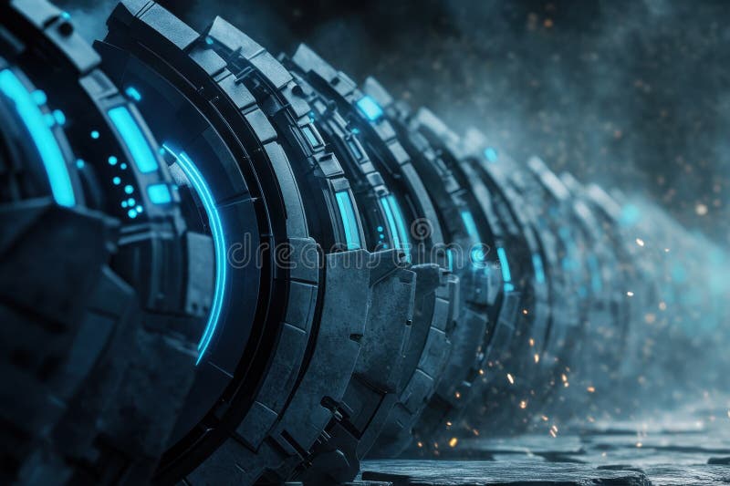 Futuristic Technology Landscape with Glowing Circular Structures and ...