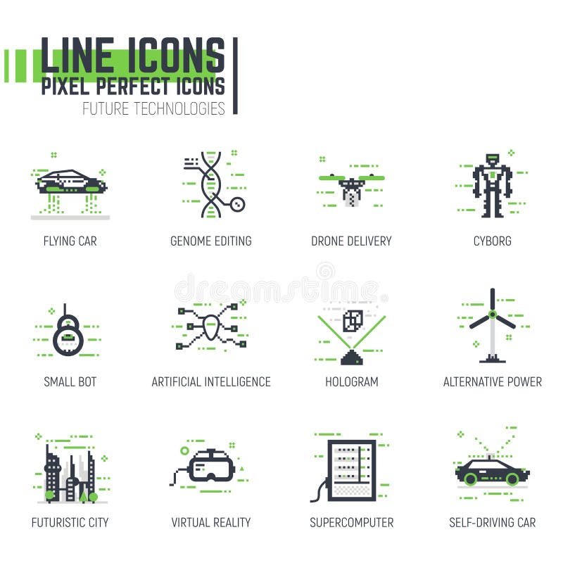 Futuristic Technology Line Icons Stock Vector - Illustration of ...