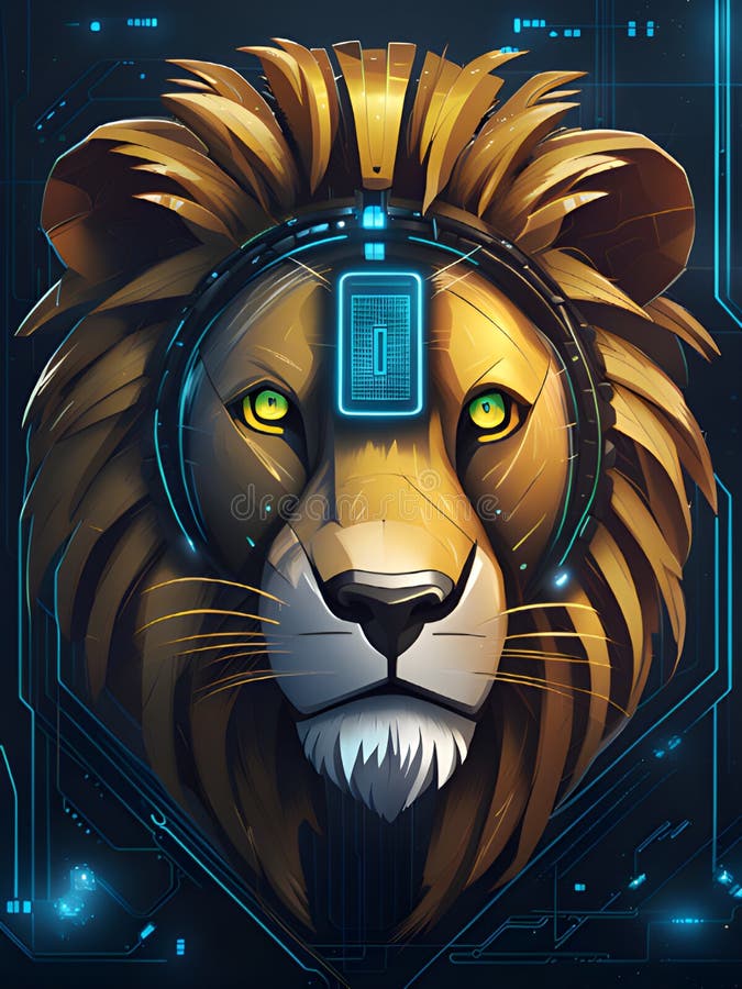 Futuristic Technology Lion Head with a Futuristic Background Stock Illustration - Illustration ...