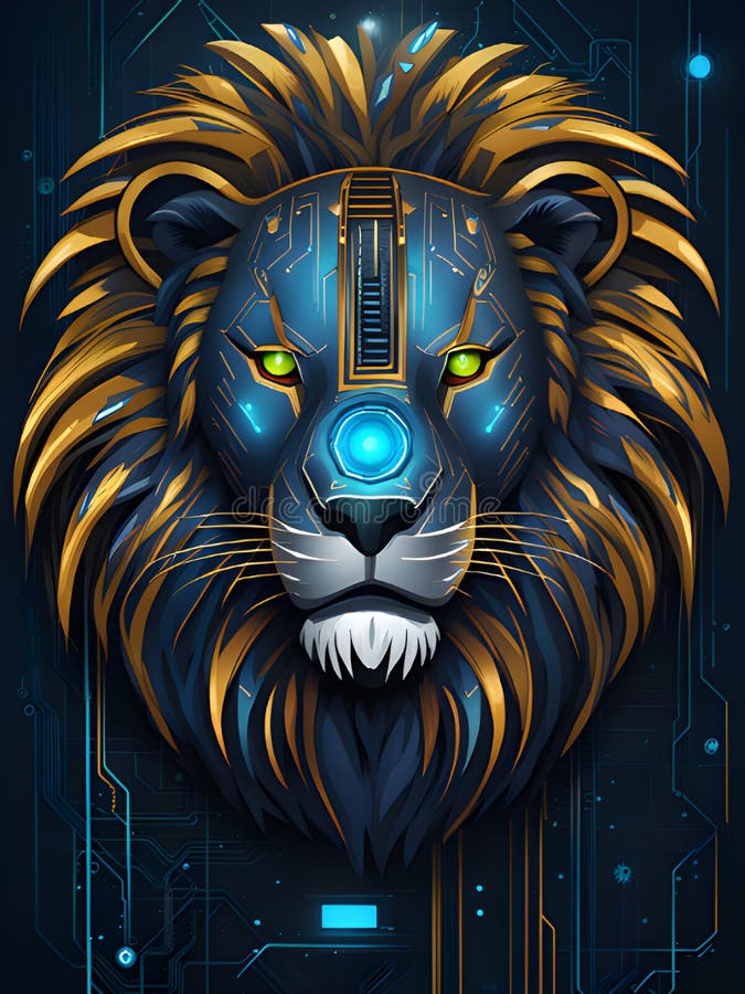 Futuristic Technology Lion Head with a Futuristic Background Stock Illustration - Illustration ...
