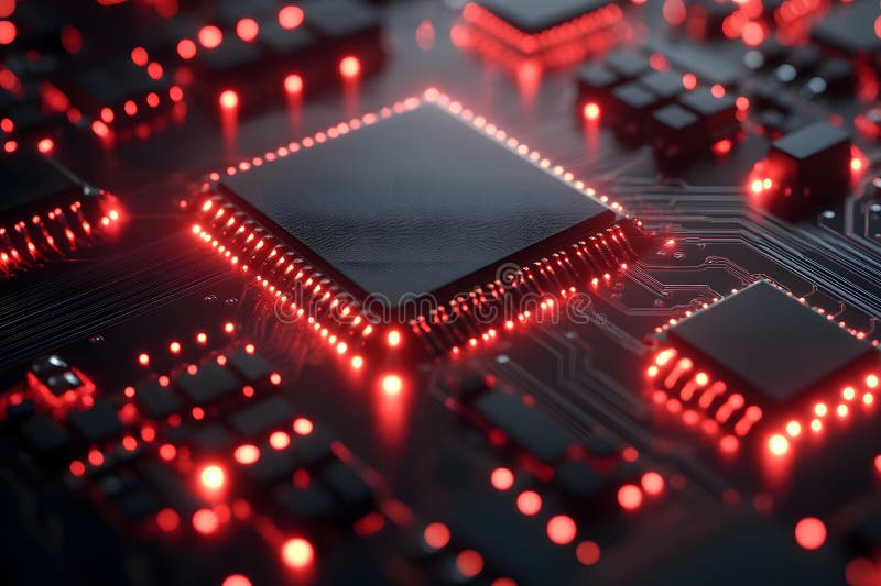 Futuristic Technology Microchip with Illuminated Red Circuit Board ...
