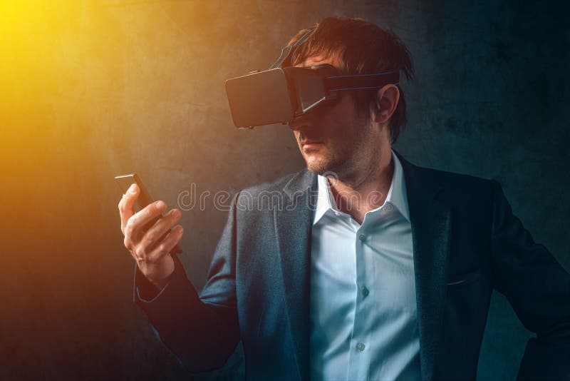 Futuristic Technology in Modern Business, Businessman with VR he Stock ...