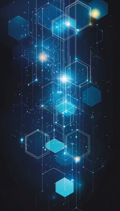 Futuristic Technology Neon Blue Hexagonal Pattern with Connecting Lines ...