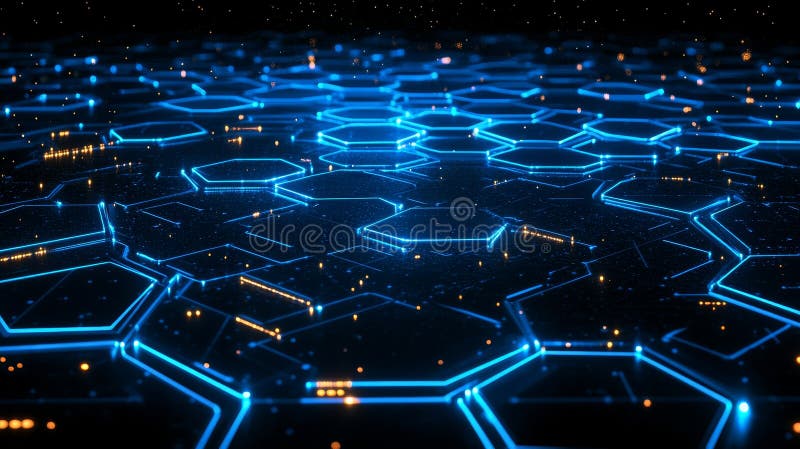 Futuristic Technology Neon Blue Hexagonal Pattern with Connecting Lines ...