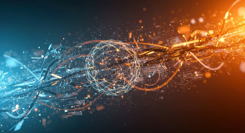 Futuristic Technology Network Concept with Orange and Blue Energy Flow ...