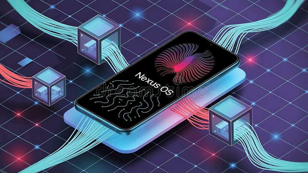 A Futuristic 3D Render Depicts a Sleek Smartphone Displaying "Nexus OS ...
