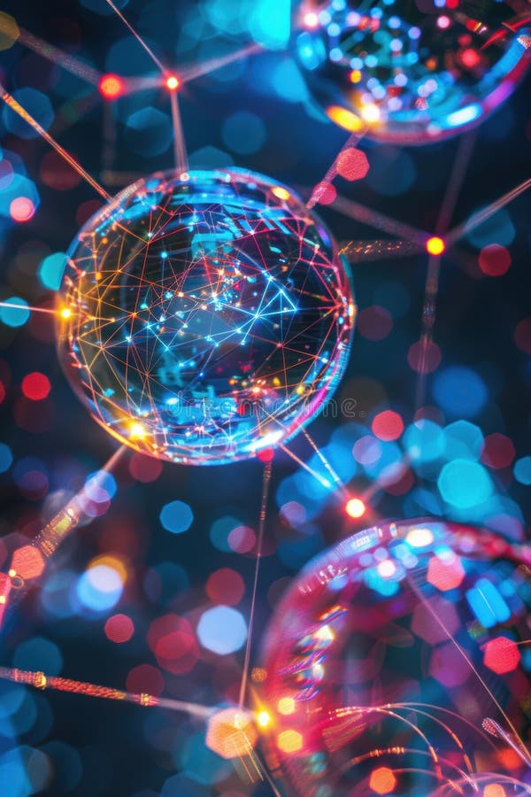 Futuristic Technology Network with Glowing Orbs and Neon Threads for ...