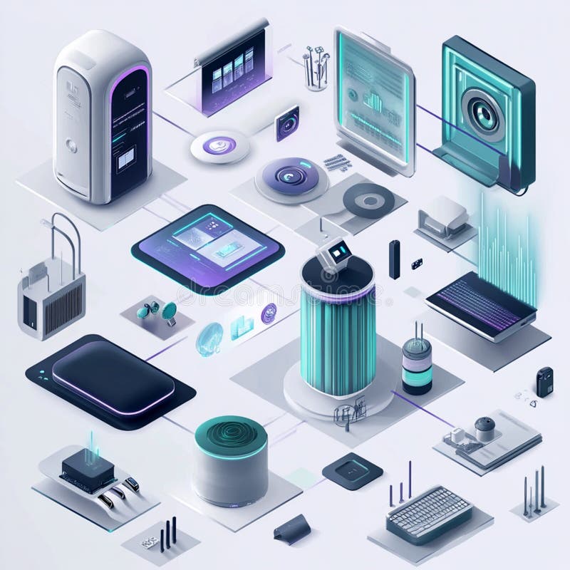 Futuristic Technology Network Isometric Illustration Digital Devices ...