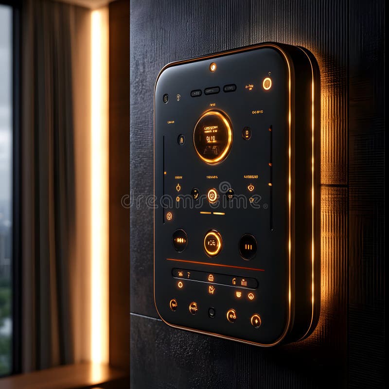 Futuristic Technology Panel Illustration with Black and Orange Color ...