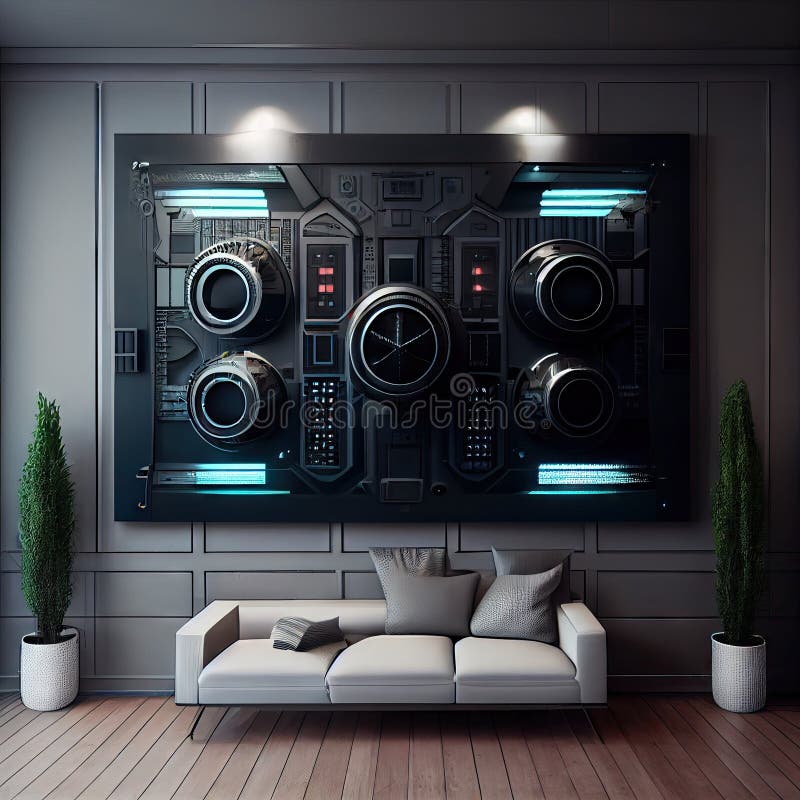 Futuristic Technology Panel on Wall in Dark Room with Sci-fi Futuristic ...