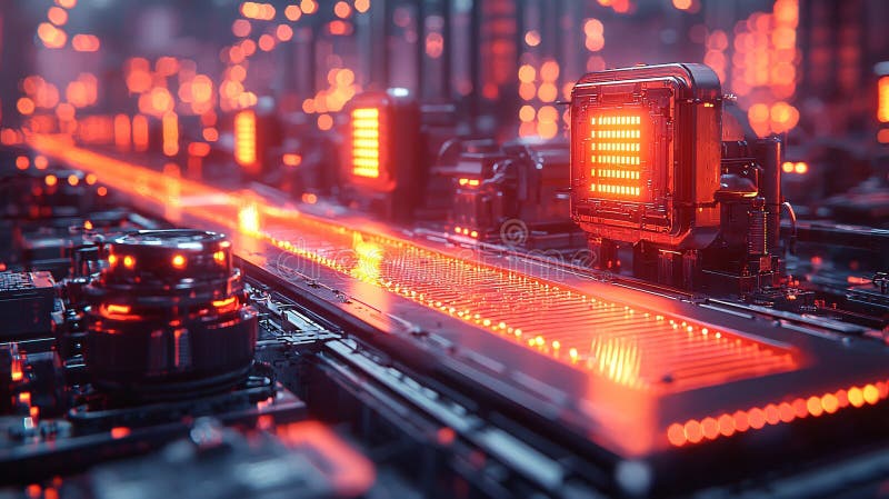 Futuristic Technology Red Illuminated Circuit Board Data Processing ...