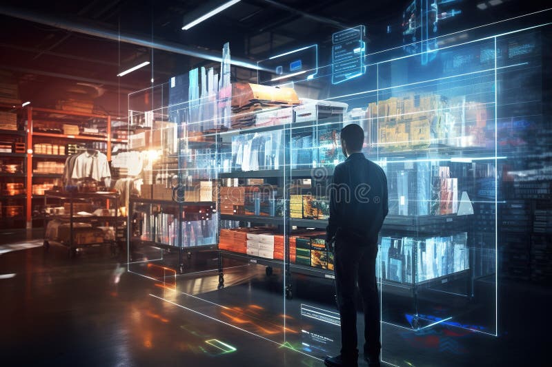 Futuristic Technology Retail Warehouse. Digitalization and ...